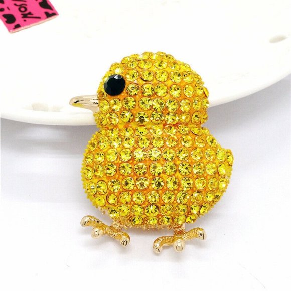 Betsey Johnson | Jewelry | Bj Yellow Rhinestone Chicken Brooch | Poshmark